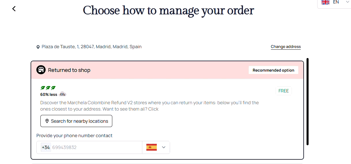 Return Methods Page, UX/UI Portal Configurations