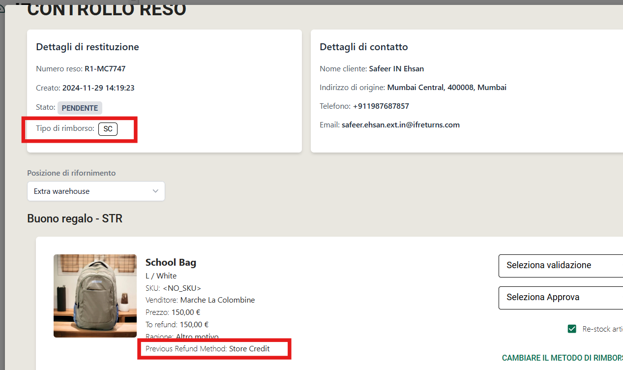 Come modificare il metodo di rimborso?