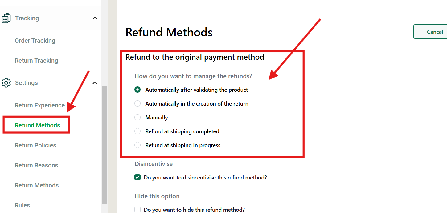 Refund to the original payment